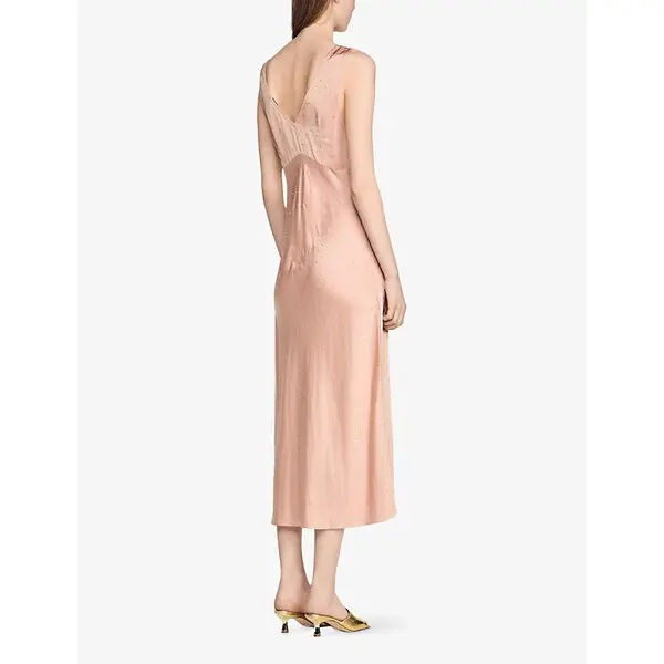 Sandro Rhinestone Embellished V-neck Midi Dress