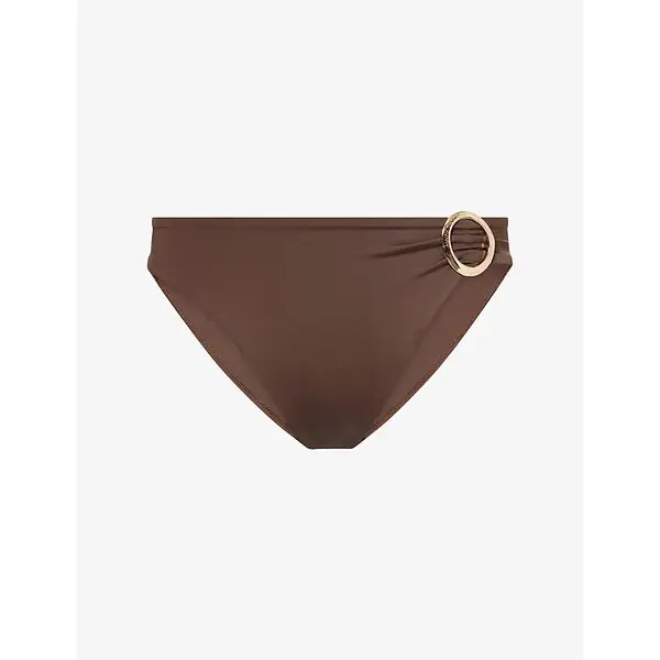 AWAY THAT DAY Cayman Island Bikini Bottom With Gold Ring Detail - Espresso