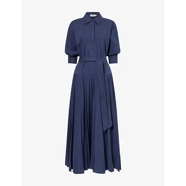Simkhai Arlo Belted Cotton-blend Maxi Shirt Dress - Midnight