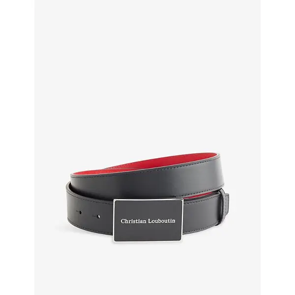 CHRISTIAN LOUBOUTIN Logo Buckle Leather Belt - Black/silver