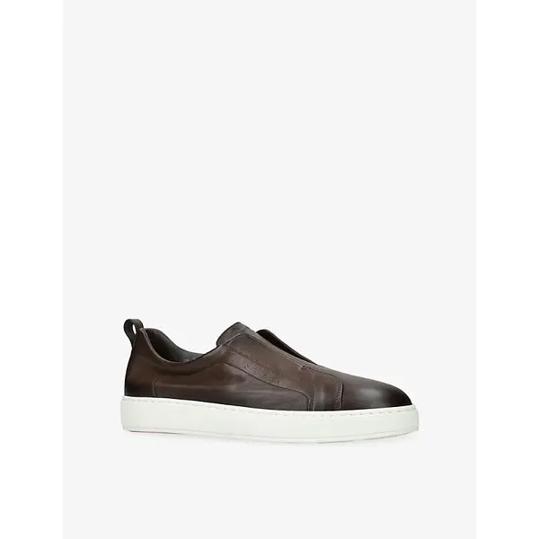 Santoni Victory Unlined Leather Trainers - Mid Brown