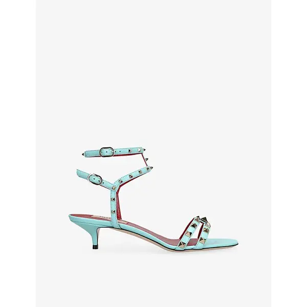 Valentino Garavani Rockstud 40 Embellished Leather Heeled Sandals - Blue