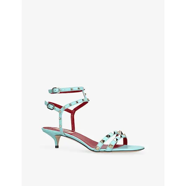 Valentino Garavani Rockstud 40 Embellished Leather Heeled Sandals - Blue