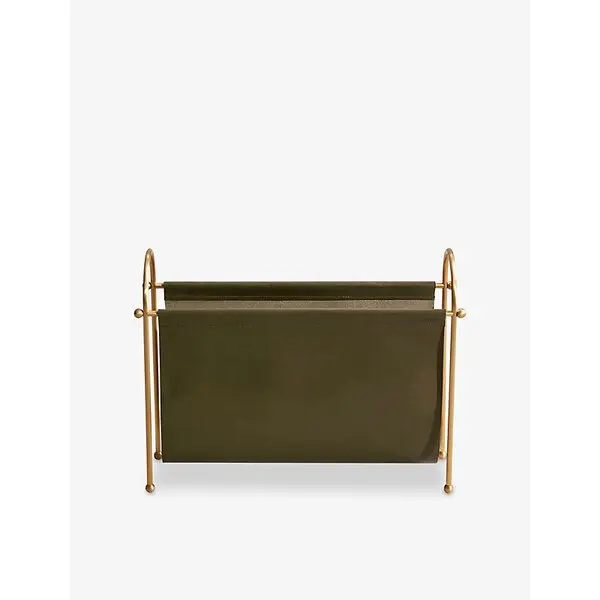 SOHO HOME Meard Leather And Brass Magazine Rack - Olive
