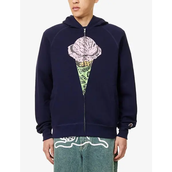 ICECREAM Cone Graphic Zip-up Cotton Hoodie