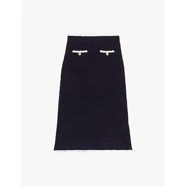 Maje Button-embellished Crochet-knit Midi Skirt