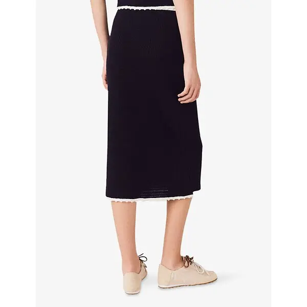 Maje Button-embellished Crochet-knit Midi Skirt
