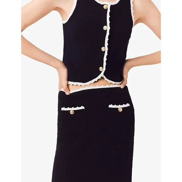 Maje Button-embellished Crochet-knit Midi Skirt