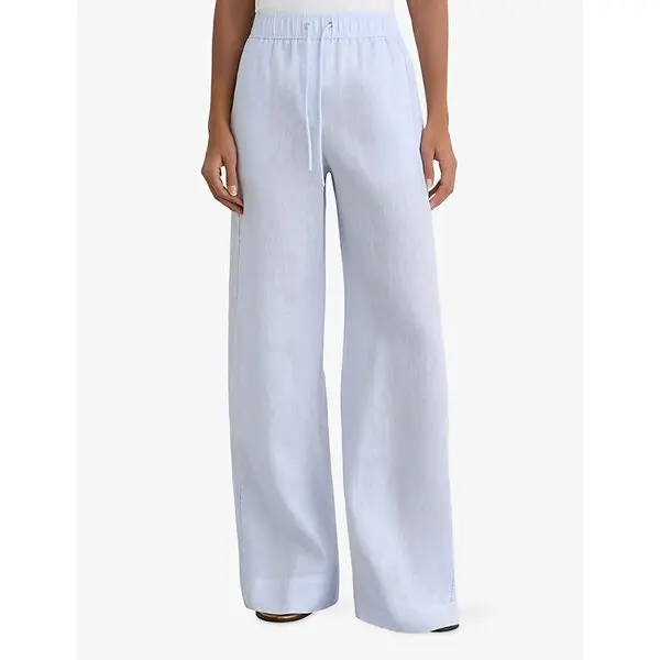 REISS Riley Wide-leg Linen Trousers - Silver Blue