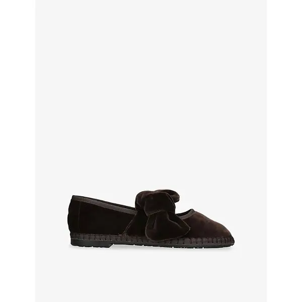 FLABELUS Lyra Truffle Velvet Slippers With Bow Detailing