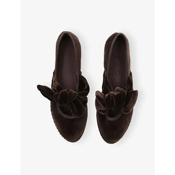 FLABELUS Lyra Truffle Velvet Slippers With Bow Detailing