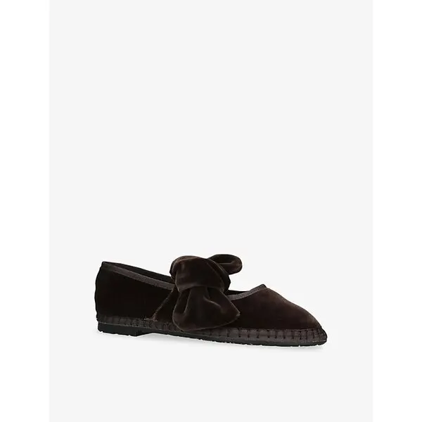 FLABELUS Lyra Truffle Velvet Slippers With Bow Detailing