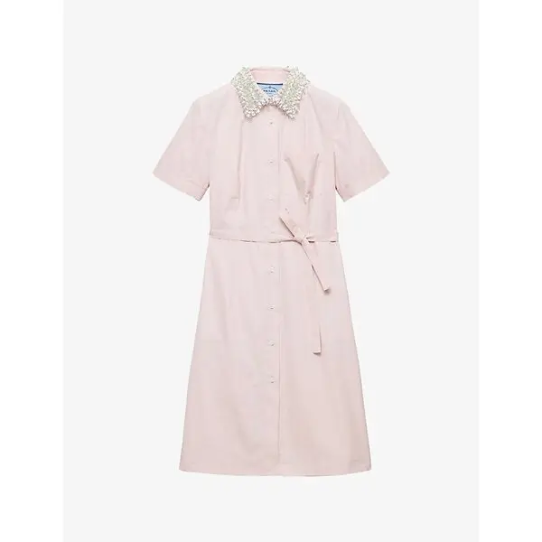 Prada Embroidered Collar Cotton Poplin Shirt Dress