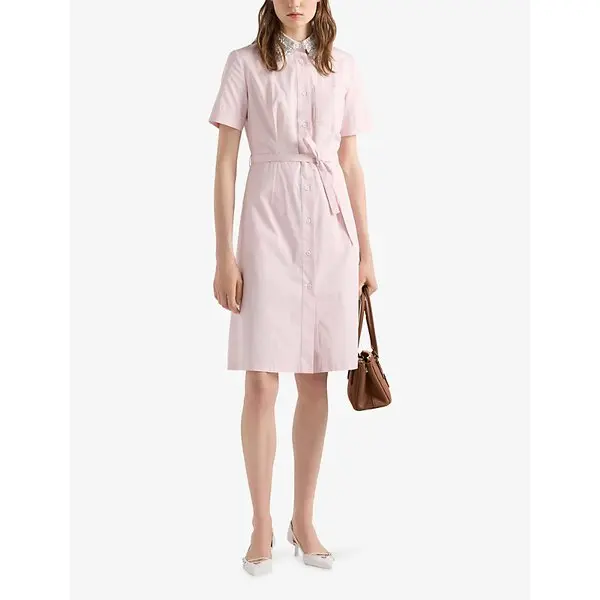 Prada Embroidered Collar Cotton Poplin Shirt Dress