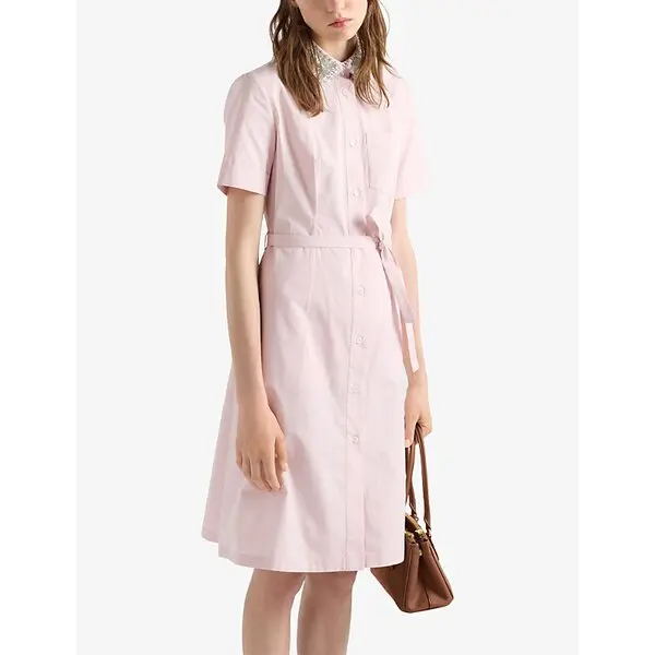 Prada Embroidered Collar Cotton Poplin Shirt Dress