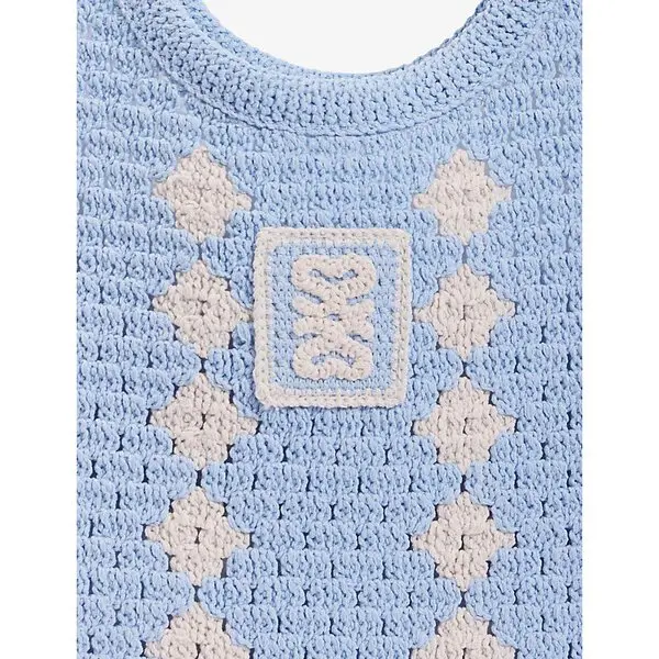 Sandro Geometric Pattern Crochet Tote Bag