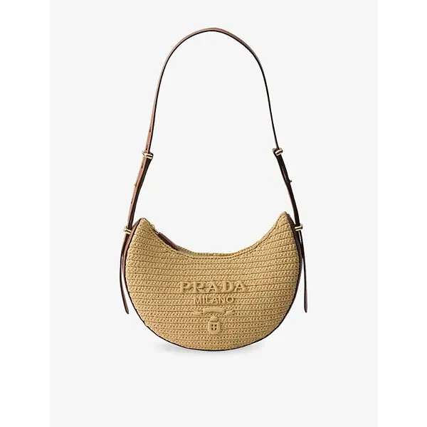 Prada Small Raffia And Leather Shoulder Bag - Neutral