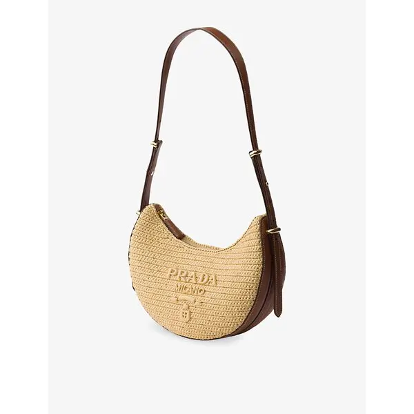Prada Small Raffia And Leather Shoulder Bag - Neutral