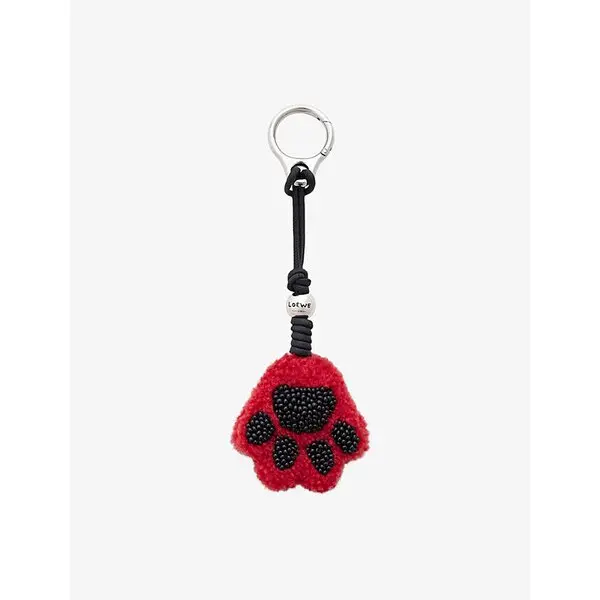 Loewe Paw Beaded And Leather Bag Charm - Black/red