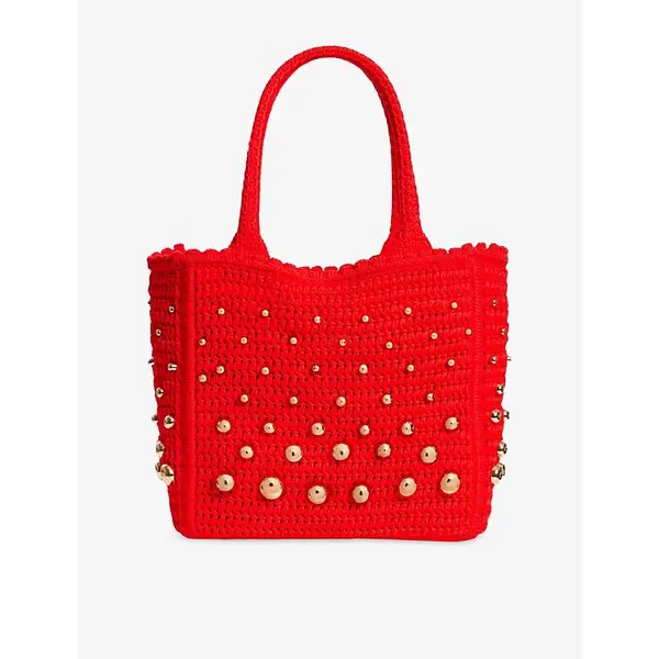 Sandro Stud-embellished Crochet Tote Bag - Red