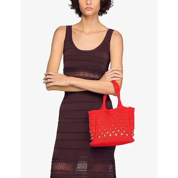 Sandro Stud-embellished Crochet Tote Bag - Red