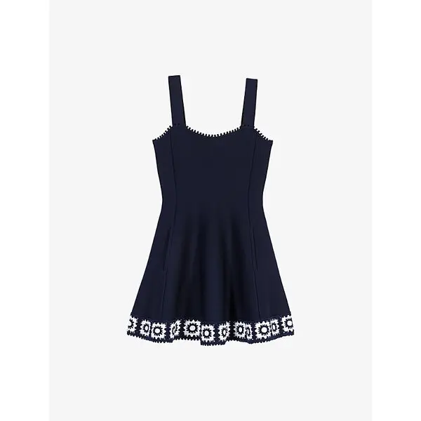 Maje Crochet-panel Sleeveless Knitted Mini Dress