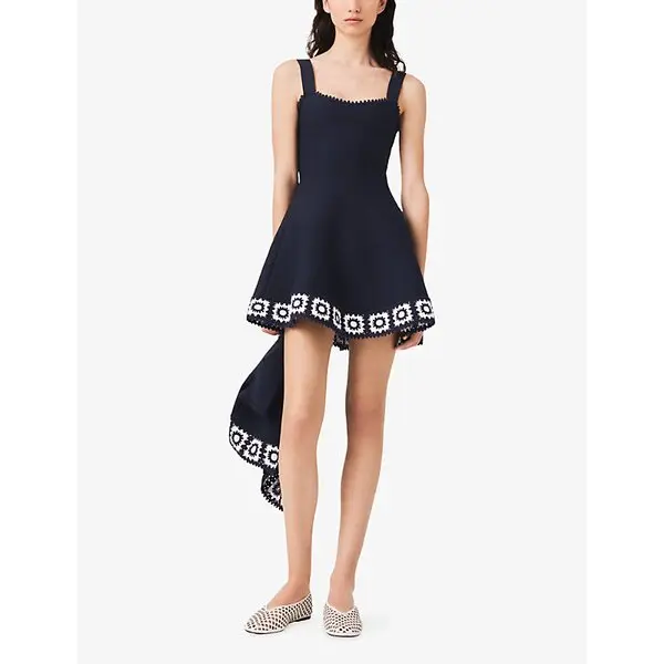 Maje Crochet-panel Sleeveless Knitted Mini Dress