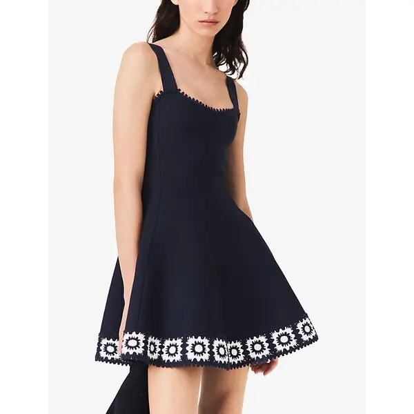 Maje Crochet-panel Sleeveless Knitted Mini Dress