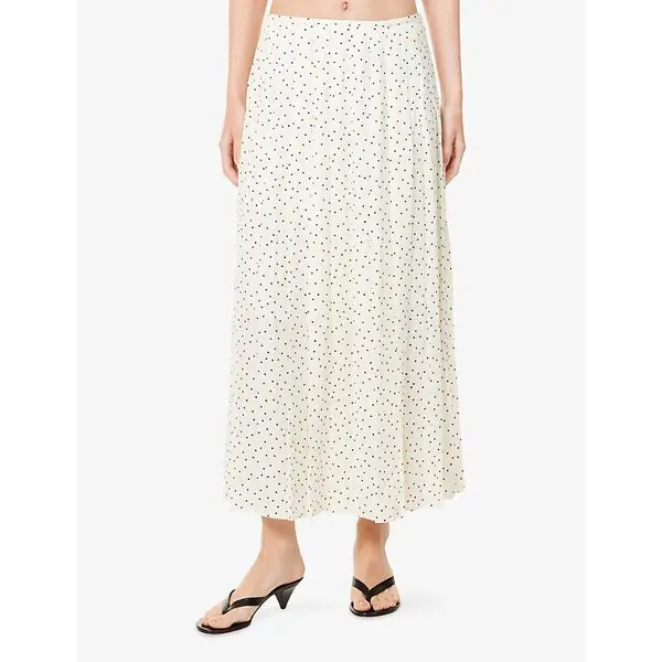 Theory Polka Dot Pleated Woven Maxi Skirt