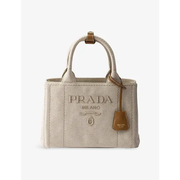 Prada Small Cotton Canvas Jardinière Bag - Neutral