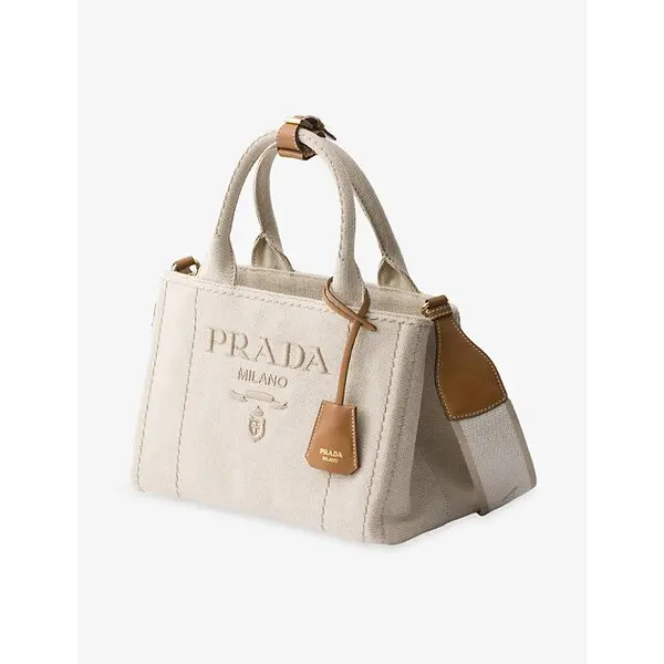 Prada Small Cotton Canvas Jardinière Bag - Neutral