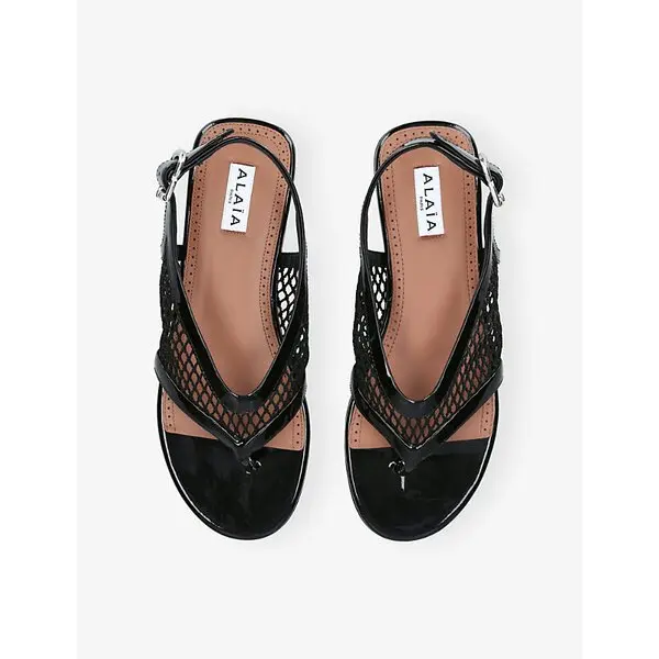 Alaïa Azzedine Fishnet Flat Leather Sandals