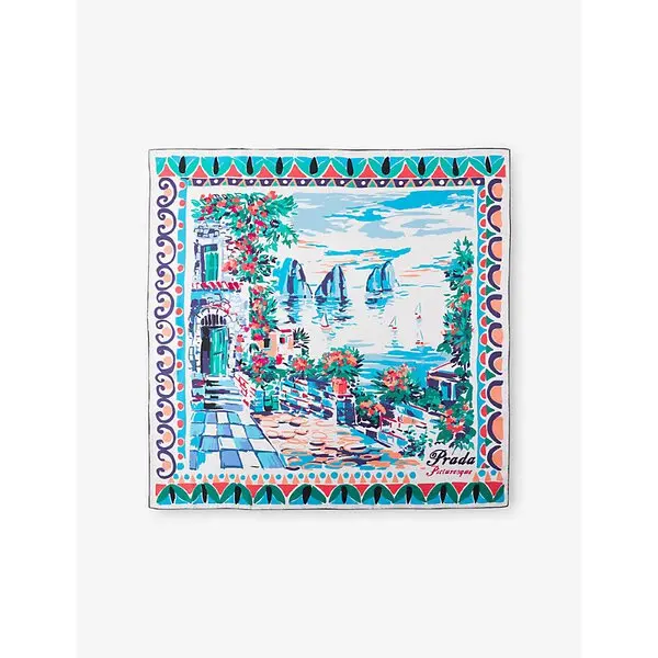 Prada Printed Silk Twill Scarf 90 X 90cm - Light Blue