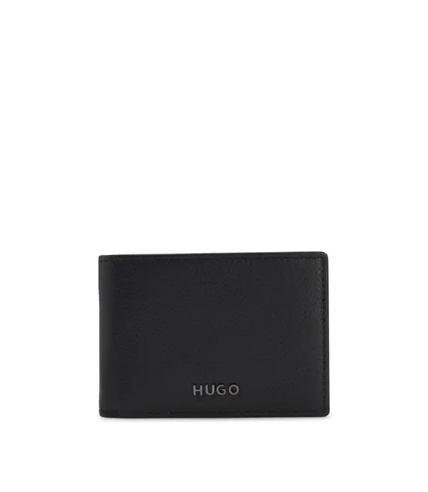 Hugo Leather Bifold Wallet With Metallic Logo Lettering - Black