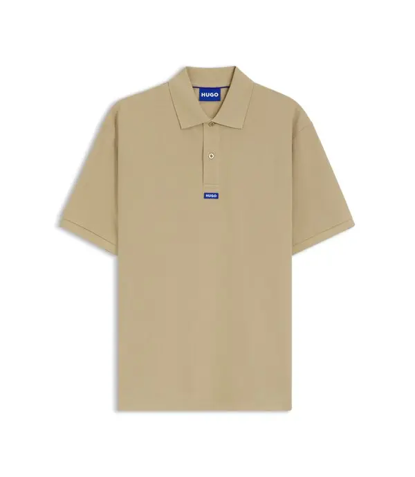 Hugo Cotton-piqué Polo Shirt With Blue Logo Badge - Beige