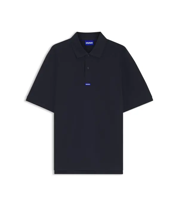 Hugo Cotton-piqué Polo Shirt With Blue Logo Badge - Dark Blue