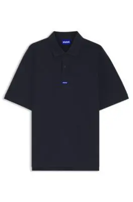 Hugo Cotton-piqué Polo Shirt With Blue Logo Badge - Dark Blue