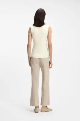 BOSS Rib-knit Merino Wool Sleeveless Top With Button Placket