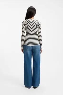 BOSS Buttoned Cardigan In Striped Merino Wool