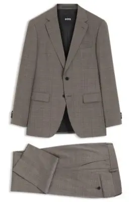 BOSS Two-piece Slim-fit Suit In Checked Stretch Wool