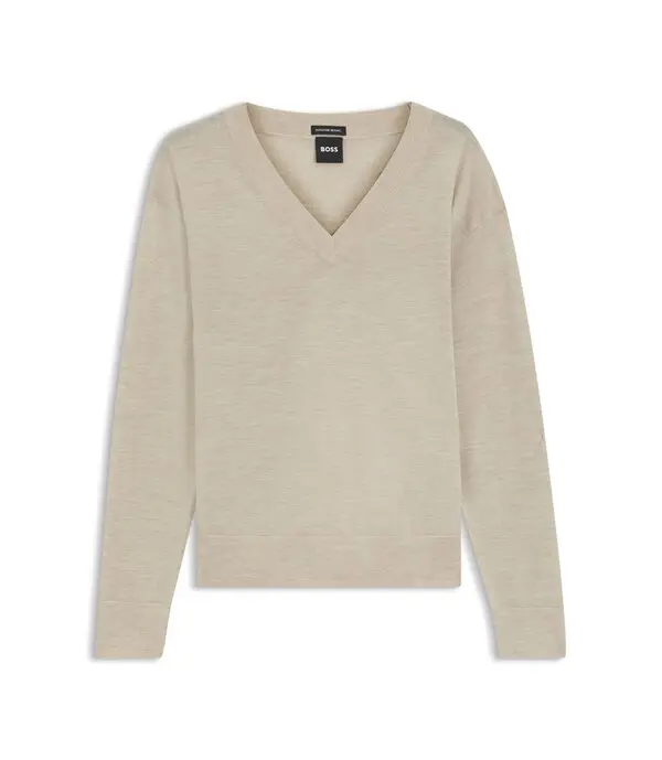 BOSS Merino Wool V-neck Sweater - Beige