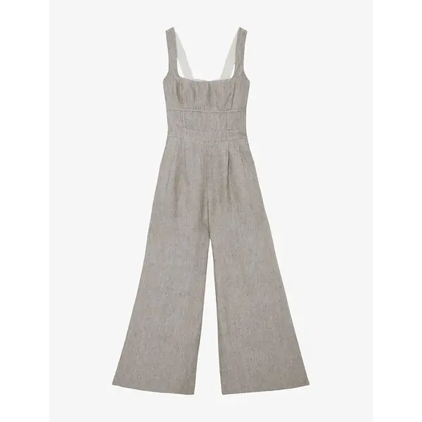 REISS Flora Wide-leg Linen Jumpsuit - Neutral