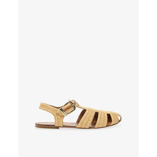 Maje Flat Strap Woven Raffia Fisherman Sandals