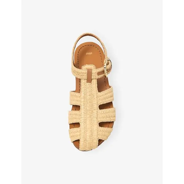 Maje Flat Strap Woven Raffia Fisherman Sandals