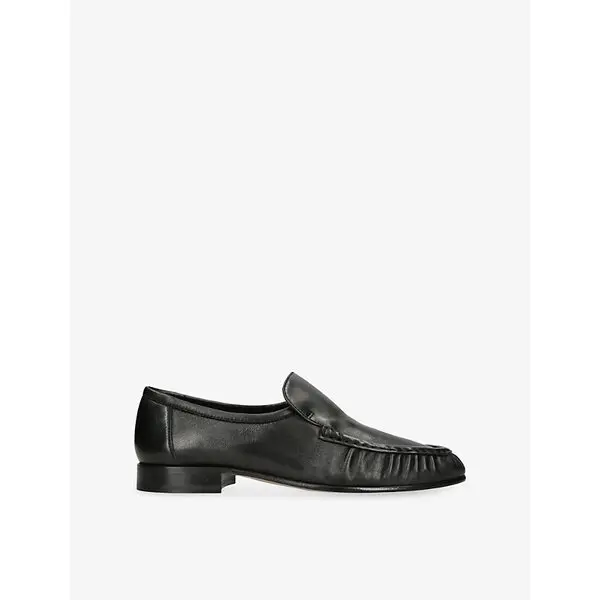 THE ROW Soft Moccasin Two Leather Loafers - Black