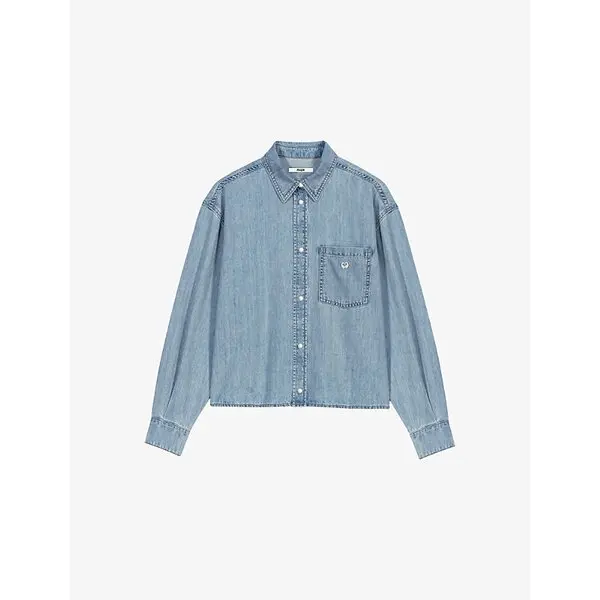 Maje Logo Plaque Boxy-fit Denim Shirt