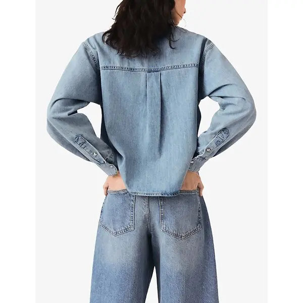 Maje Logo Plaque Boxy-fit Denim Shirt