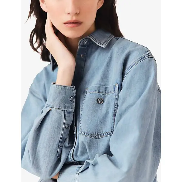 Maje Logo Plaque Boxy-fit Denim Shirt