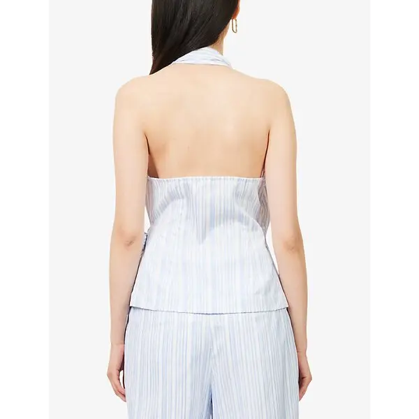Simkhai Bria Striped Halterneck Woven Top