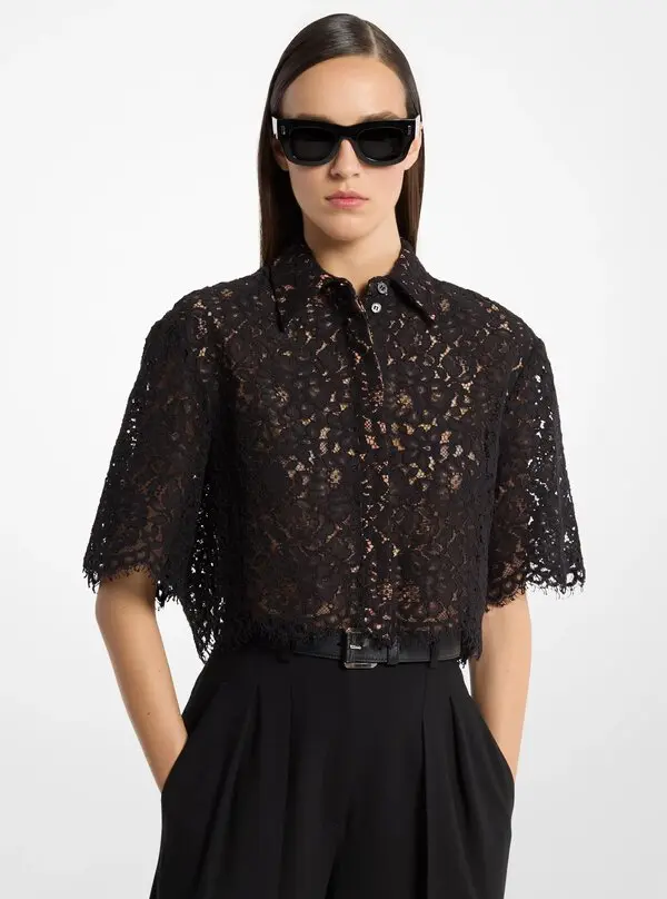 Michael Kors Floral Corded Lace Cropped Shirt